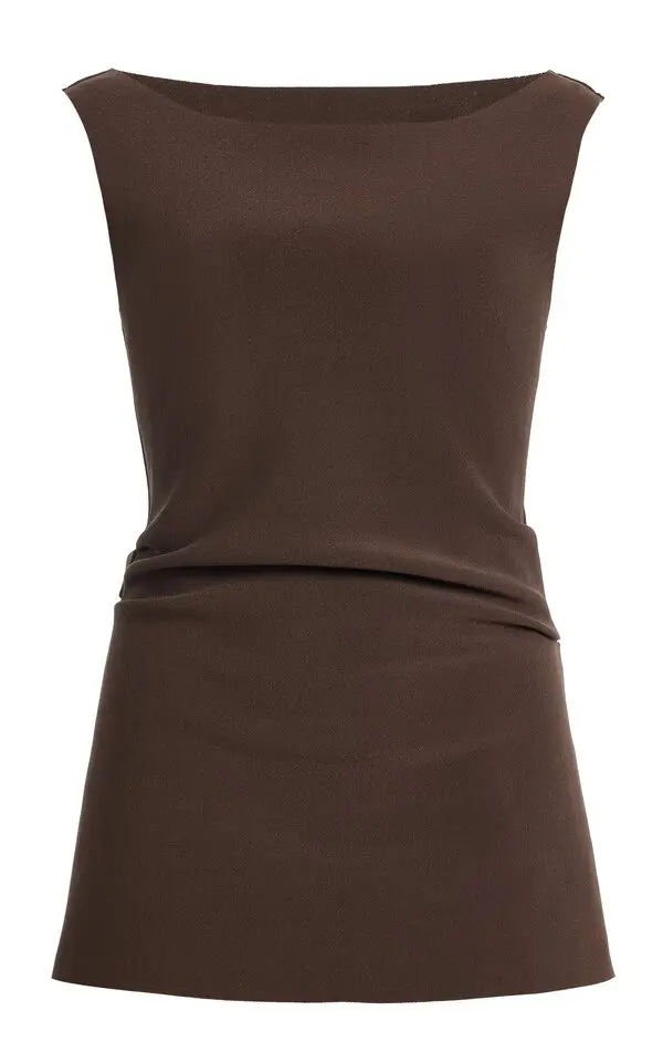 BIRROT Lay2 Draped Boatneck Top - Brown