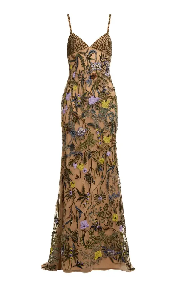 Elie Saab Floral Beaded Silk-blend Maxi Dress