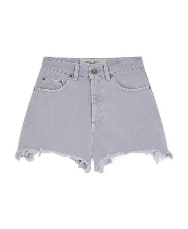 GOLDEN GOOSE Distressed Hem Denim Shorts - Gray