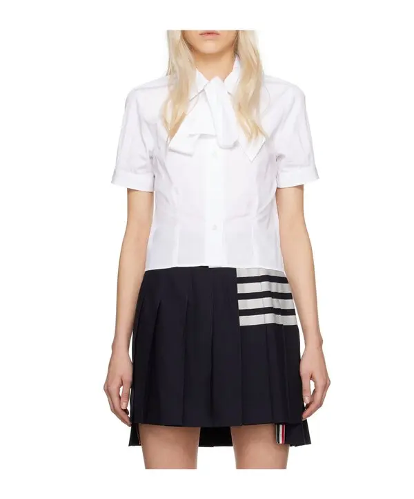 Thom Browne Short-sleeved Bow Detail Top - White