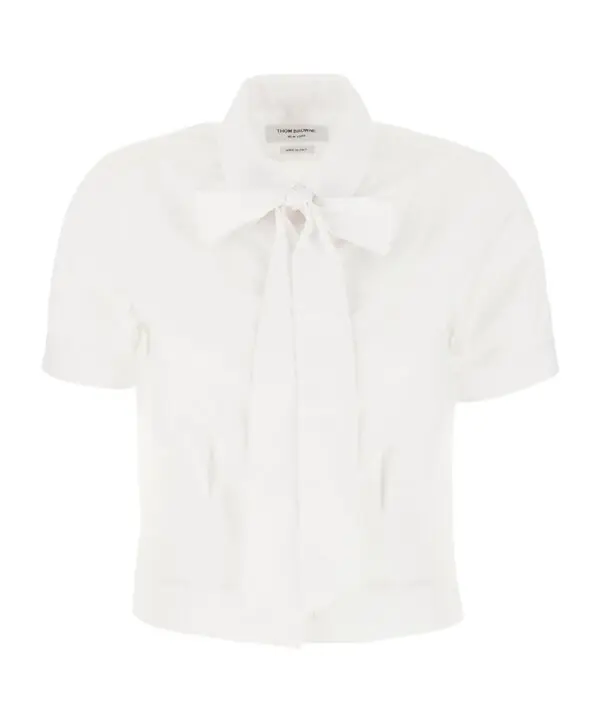 Thom Browne Short-sleeved Bow Detail Top - White