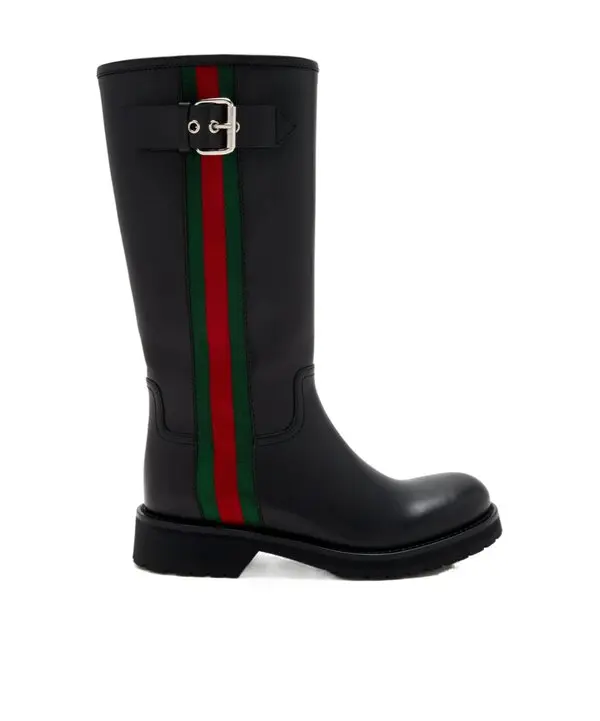 Gucci Biker Boots With Web Detailing - No
