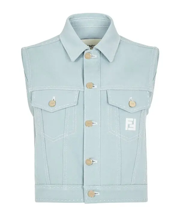 Fendi Logo Embroidered Denim Gilet - Green