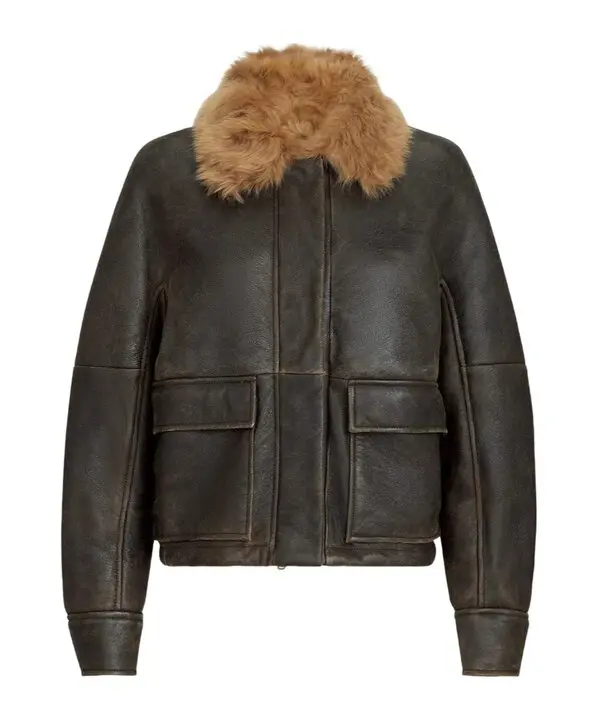 Brunello Cucinelli Shearling Aviator Jacket With Monili