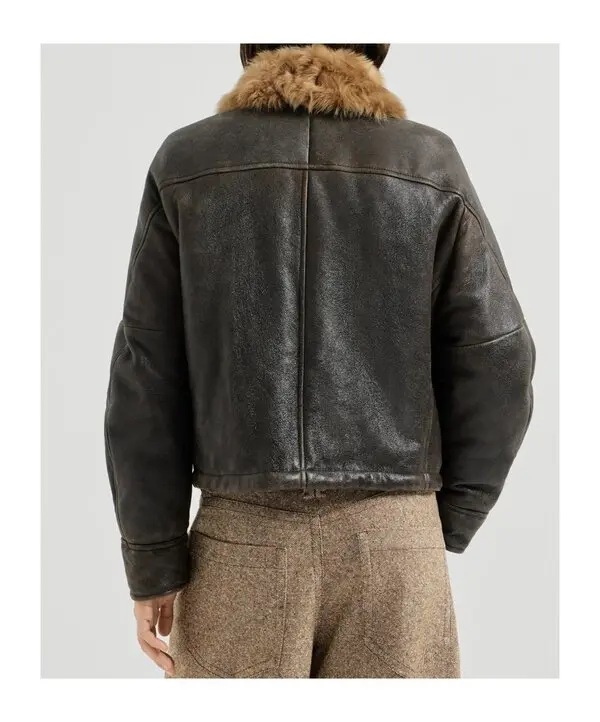 Brunello Cucinelli Shearling Aviator Jacket With Monili