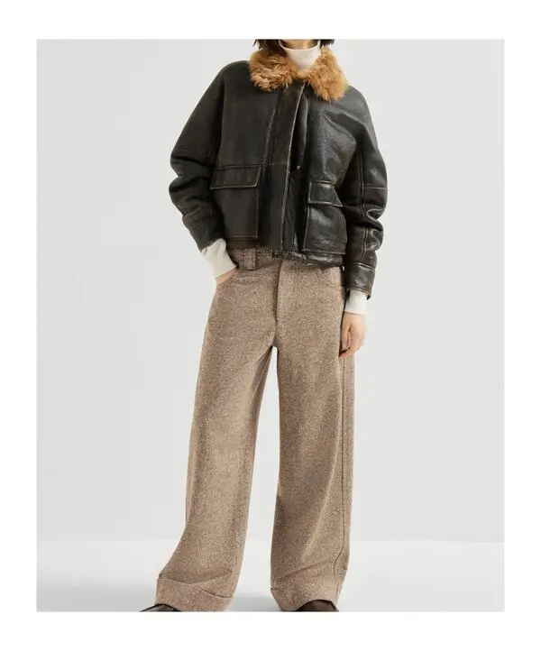 Brunello Cucinelli Shearling Aviator Jacket With Monili