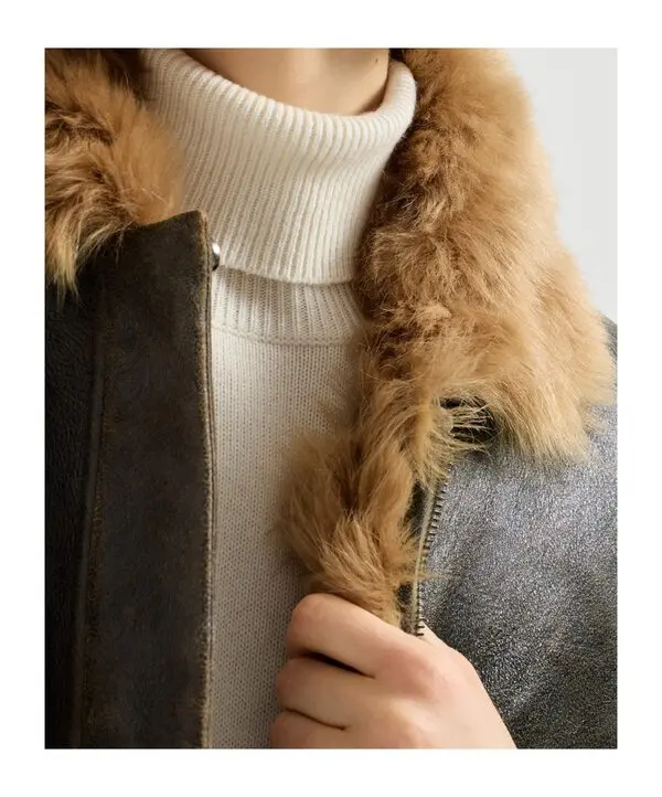 Brunello Cucinelli Shearling Aviator Jacket With Monili