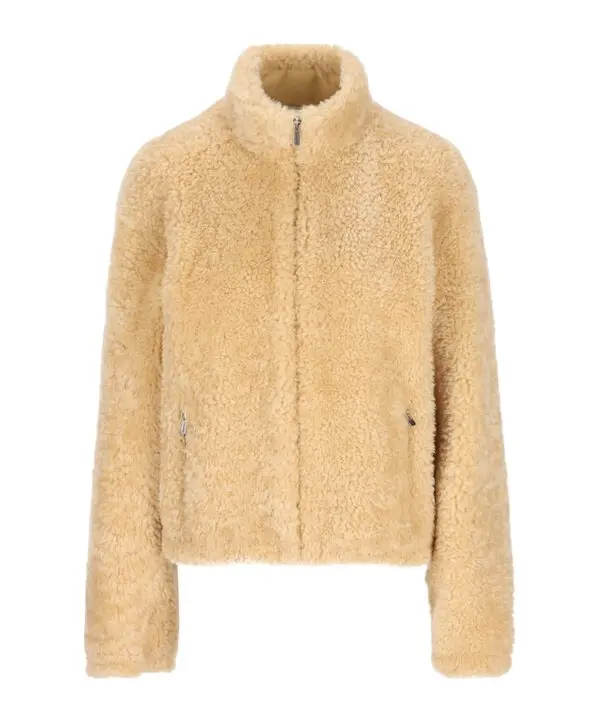 Miu Miu Shearling Zip-up Jacket - Beige