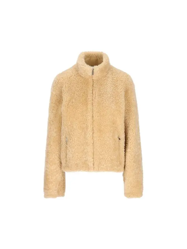 Miu Miu Shearling Zip-up Jacket - Beige