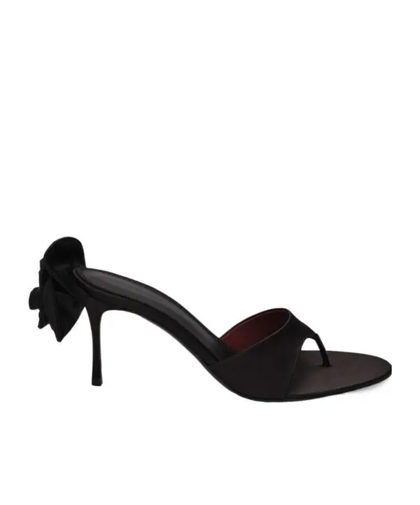 Magda Butrym Satin Thong Sandals With Flower - Black