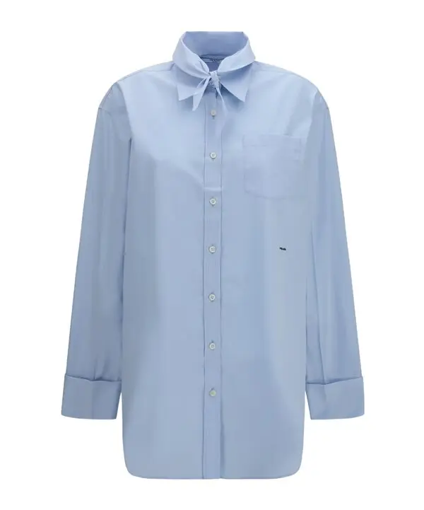 Prada Logo Embroidered Long Sleeved Shirt - Light Blue
