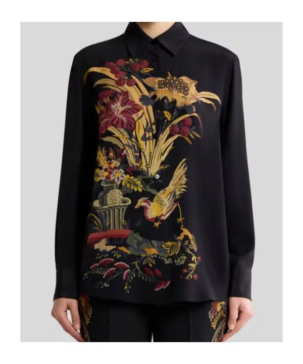 Etro Silk Shirt With Placed Front Print