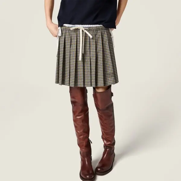 Miu Miu Check-pattern Pleated Mini Skirt - Black