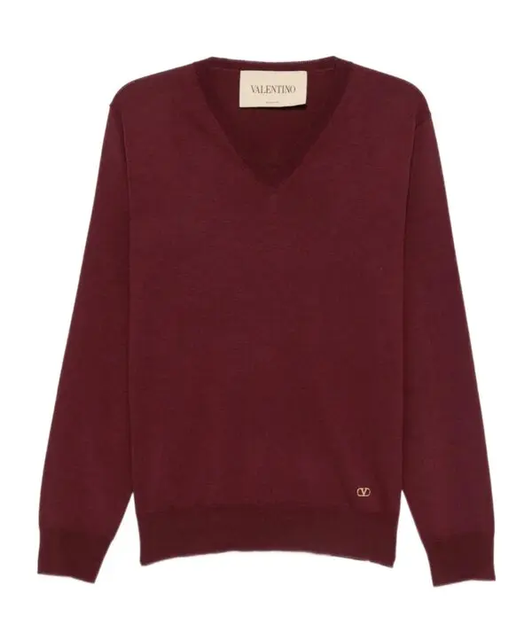 Valentino Garavani V-neck Logo Plaque Sweater
