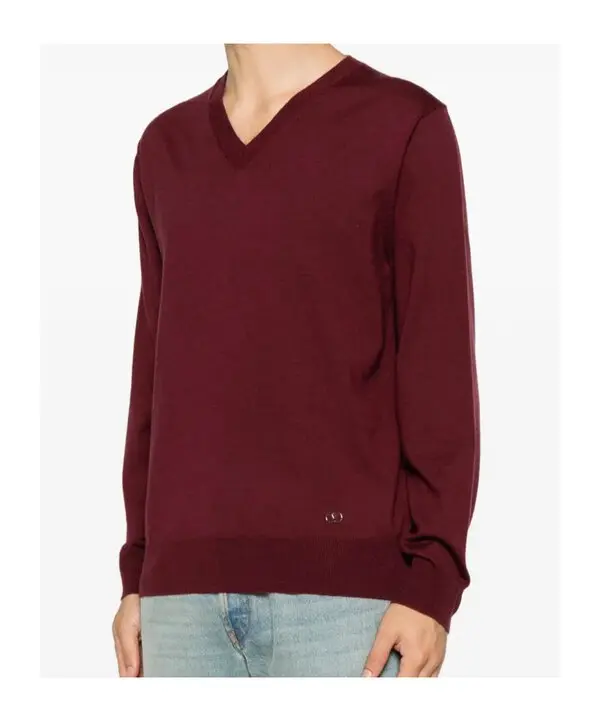 Valentino Garavani V-neck Logo Plaque Sweater