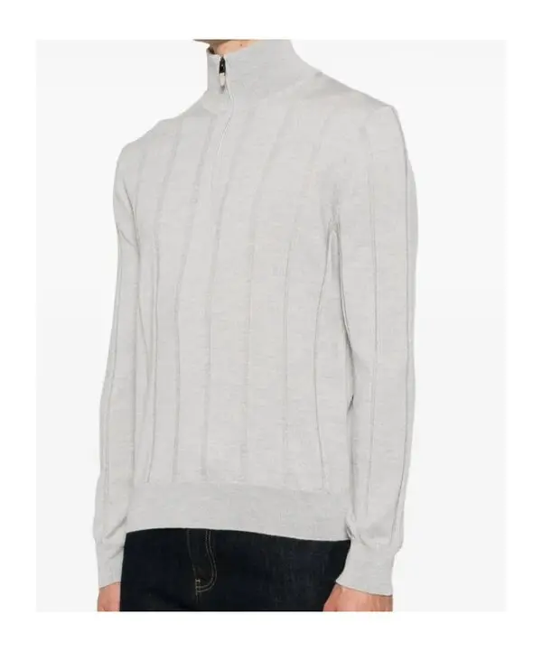 Canali Ribbed-knit Quarter-zip Sweater