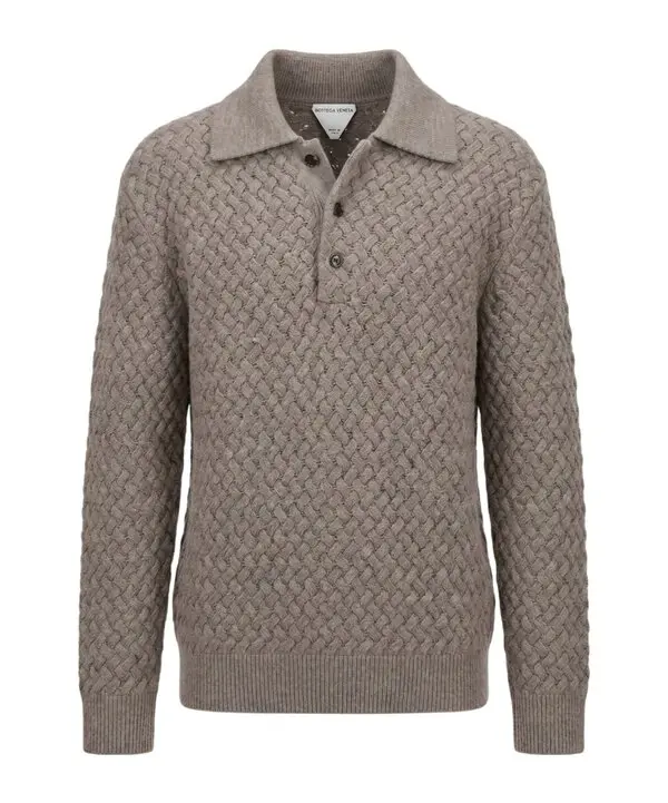 Bottega Veneta Intrecciato Knitted Polo Sweater - Grey