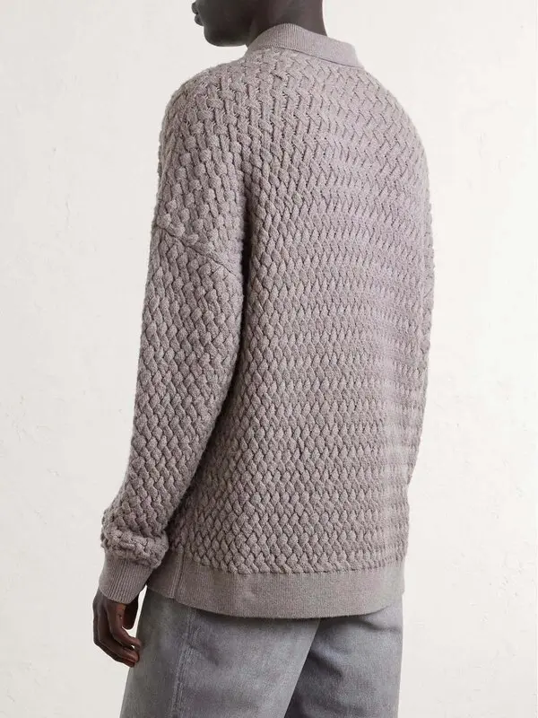Bottega Veneta Intrecciato Knitted Polo Sweater - Grey