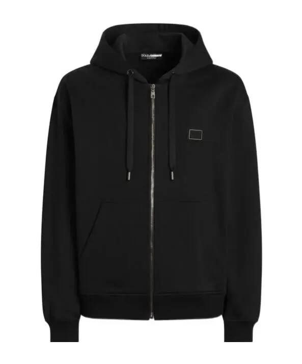 Dolce & Gabbana Cotton Hooded Sweatshirt With Logo Plate