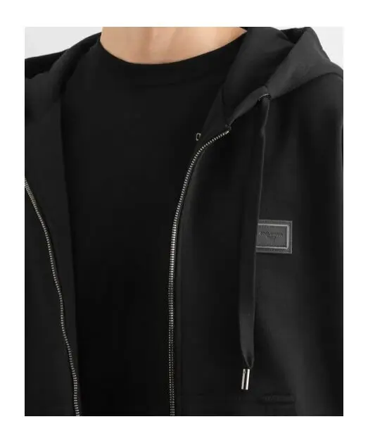 Dolce & Gabbana Cotton Hooded Sweatshirt With Logo Plate