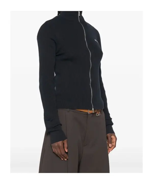 Miu Miu Logo-embroidered Zip-up Cardigan - Navy Blue