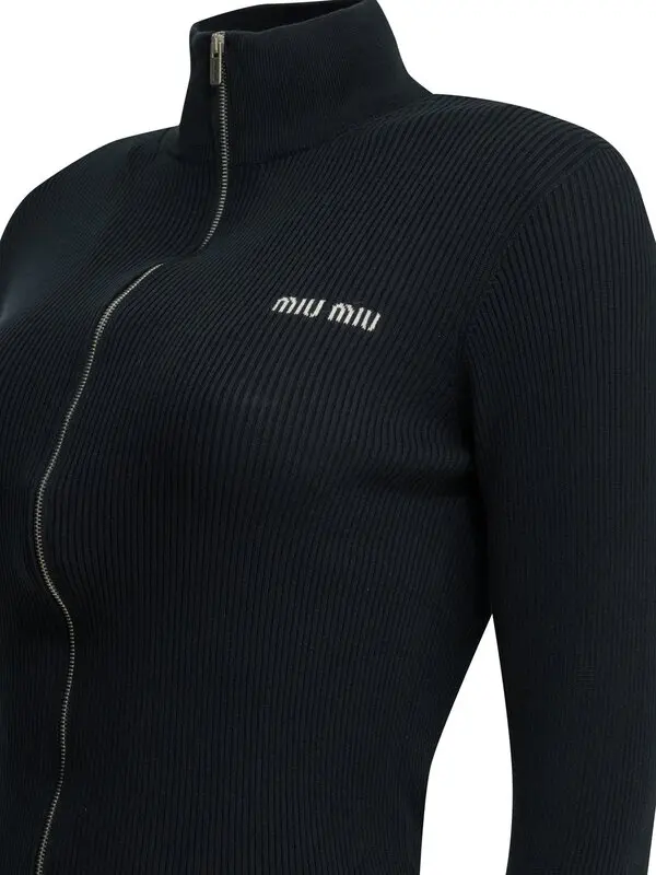 Miu Miu Logo-embroidered Zip-up Cardigan - Navy Blue