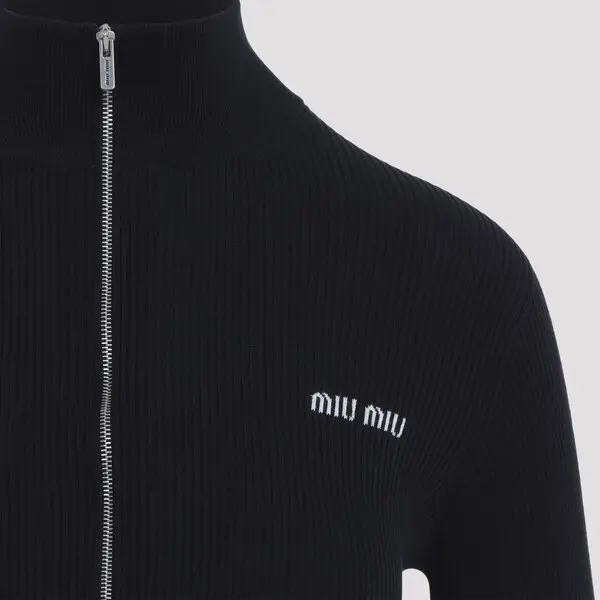 Miu Miu Logo-embroidered Zip-up Cardigan - Navy Blue