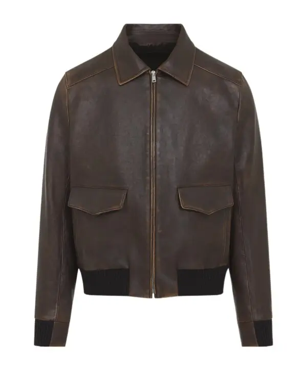 Prada Zip-front Leather Jacket - Reddish Brown