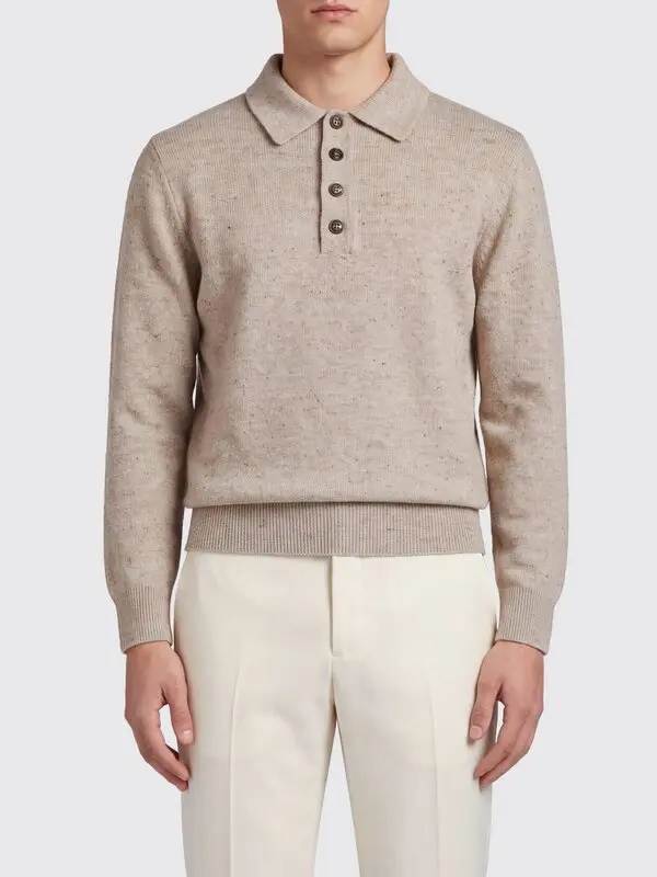 Eleventy Ribbed Knit Polo Shirt