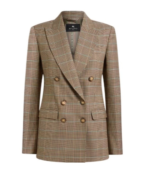 Etro Double-breasted Stretch Wool Jacket With Prince Of Wales Motif - Light Brown