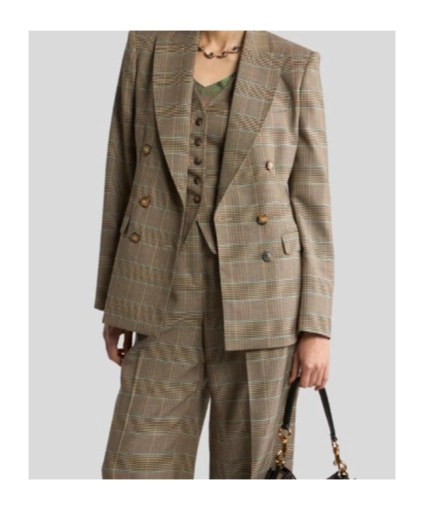 Etro Double-breasted Stretch Wool Jacket With Prince Of Wales Motif - Light Brown