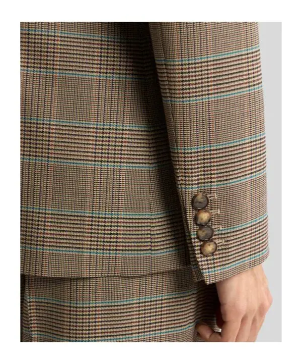 Etro Double-breasted Stretch Wool Jacket With Prince Of Wales Motif - Light Brown