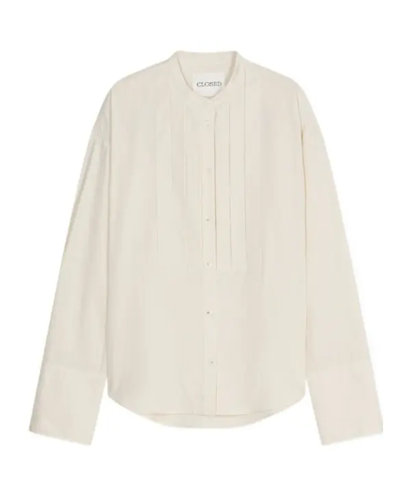 Closed Pleated Bib-front Shirt - Cream