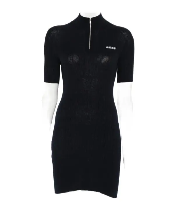 Miu Miu Ribbed-knit Logo-embroidered Mini Dress