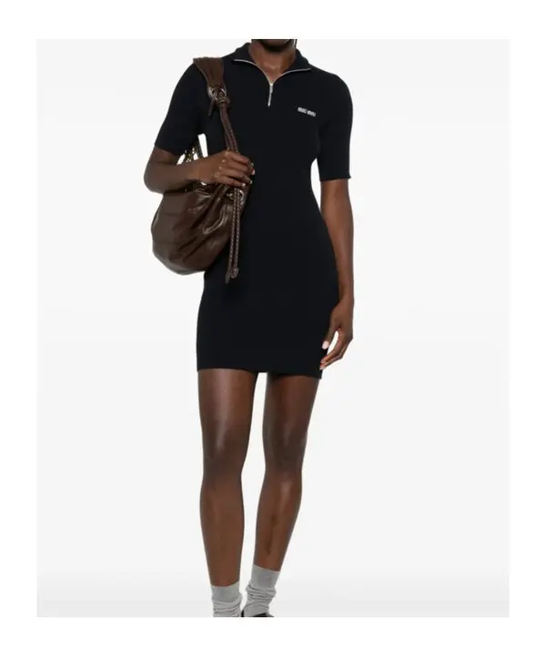 Miu Miu Ribbed-knit Logo-embroidered Mini Dress