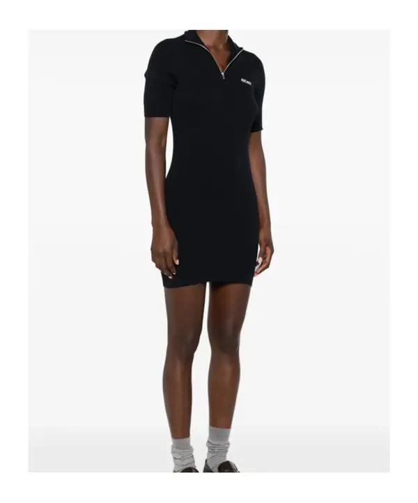 Miu Miu Ribbed-knit Logo-embroidered Mini Dress