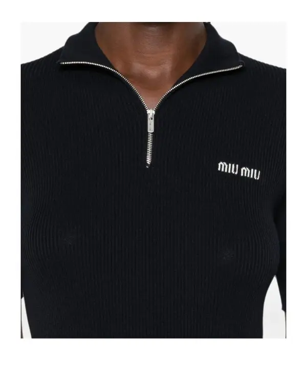 Miu Miu Ribbed-knit Logo-embroidered Mini Dress