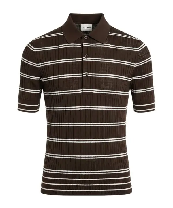 Closed Striped Wool Polo Shirt - Reddish-brown