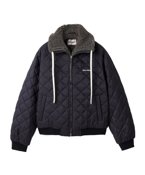 Miu Miu Logo-detail Padded Jacket - Dark Blue