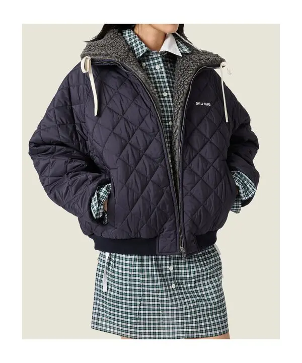 Miu Miu Logo-detail Padded Jacket - Dark Blue