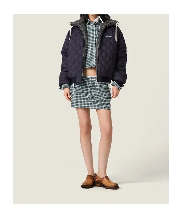 Miu Miu Logo-detail Padded Jacket - Dark Blue