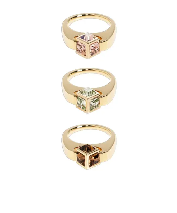 JIMMY CHOO Cube Triple Gemstone Rings - Gold