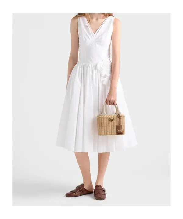 Prada Small Wicker And Canvas Tote Bag