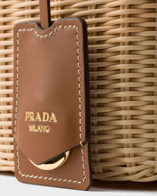 Prada Small Wicker And Canvas Tote Bag