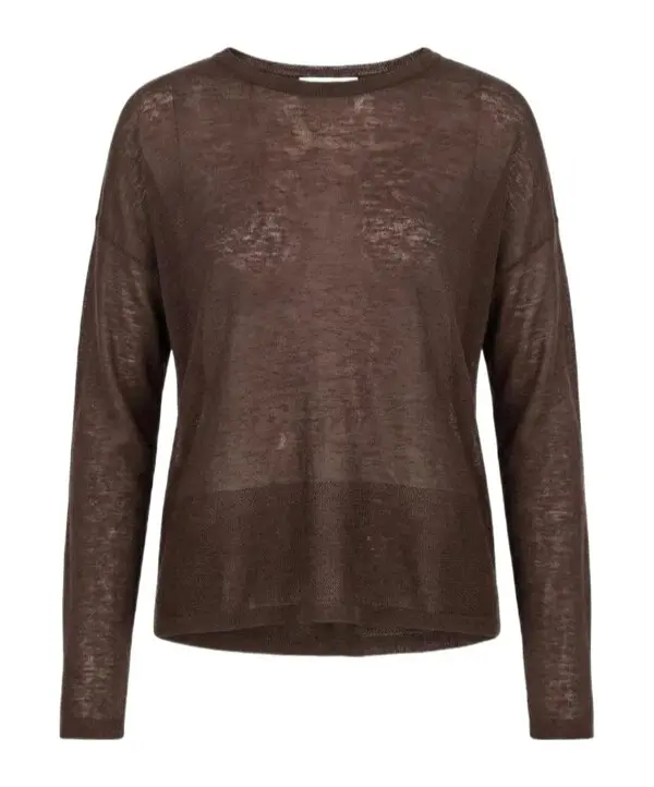 Closed Crew Neck Sweater Made Of Wool - Reddish-brown