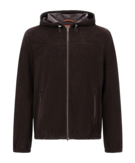 Herno Resort Jacket In Velvet-effect Suede - Dark Brown
