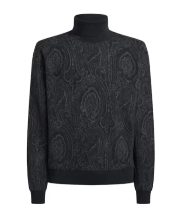 Etro Wool-blend Jacquard Turtleneck With Arnica-motif - Black