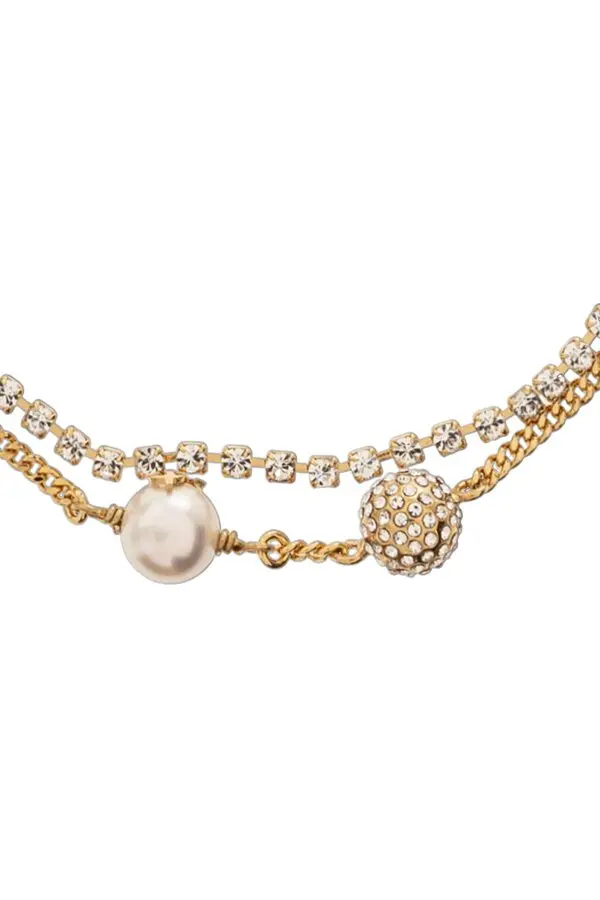 JIMMY CHOO Auri Anklet Bracelet With Crystal Embellishments And Pearl Detail