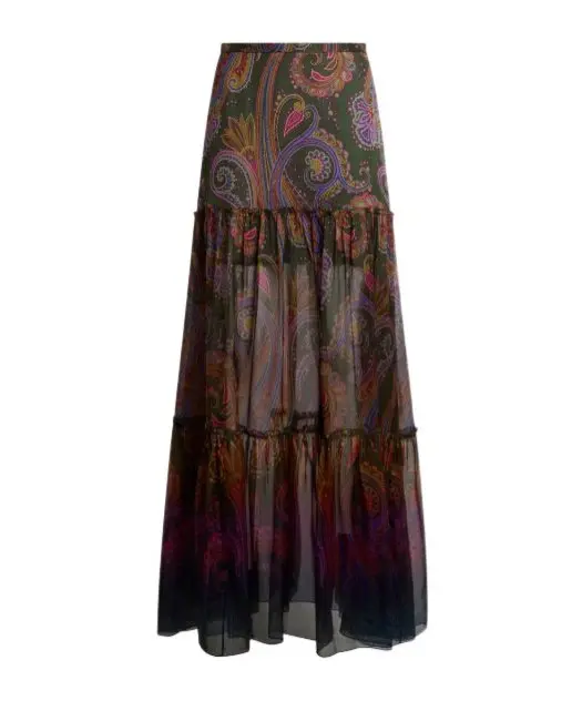 Etro Silk Maxi Skirt With Placed Paisley Print