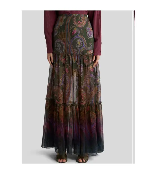 Etro Silk Maxi Skirt With Placed Paisley Print